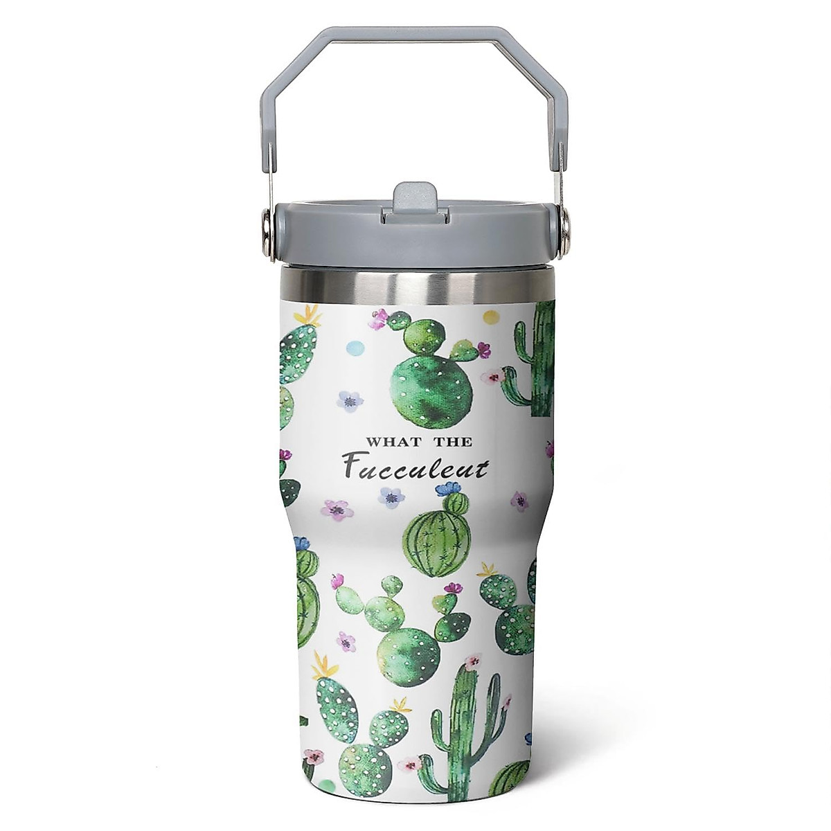 Cactus Tumbler with Flip Straw and Top Handle, 20 Oz Stainless Cup Steel Insulated Water Bottle Travel Coffee Mug, Gifts for Cactus Lover