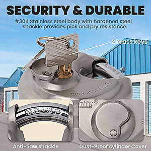 Unity Lock 2 3/4" 70mm Stainless Steel Discus Lock for Self Storage Unit Van Trailer Container, Multi Purpose Premium Manager Lock Same Keyed Alike (5)