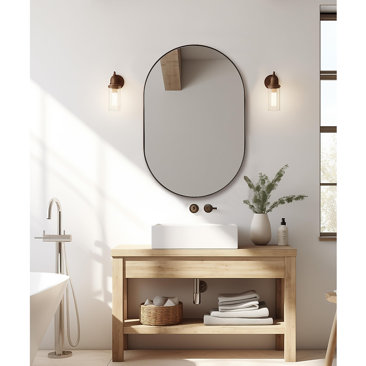 ANDY STAR Bronze Bathroom Mirror, 24x36 Oval Mirrors for Bathroom, Bronze Oval Mirror in Metal Frame Deep 1’’ Wall Mounted Vertical/Horizontal
