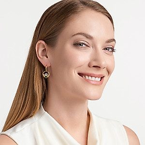 MORGAN & PAIGE 18K Yellow Gold Plated .925 Sterling Silver Created Emerald Diamond-Accent Round Claddagh Heart 1" Drop Earrings (I-J / I3)