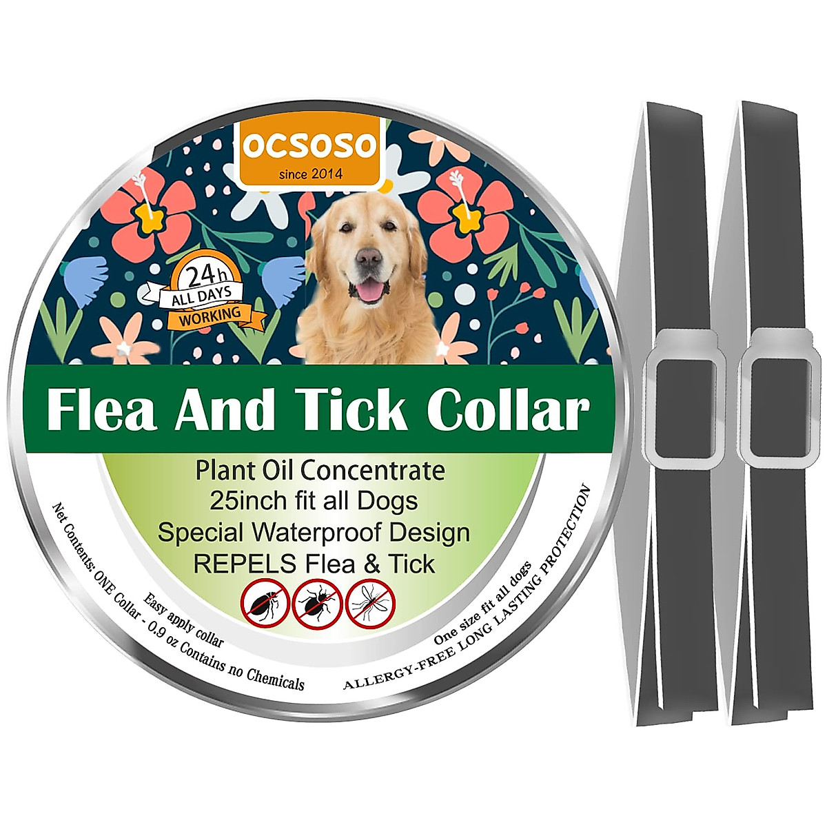 OCSOSO Flea Collar for Dogs and Cats, Dogs Flea and Tick Collar, Pet Flea & Tick Collar Fit of Large Medium Dog and Cat - 25 Inch