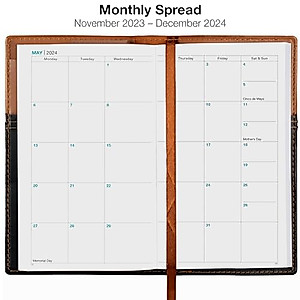 Global Printed Products 2024 Pocket Planner/Pocket Calendar 3.5" x 6": Includes 14 Months (November 2023 to December 2024) / 2024 Weekly Planner/Weekly Agenda/Monthly Calendar Organizer (Black/Brown)