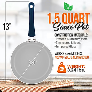 NutriChefKitchen Sauce Pot with Lid - Non-Stick High-Qualified Kitchen Cookware with See-Through Tempered Glass Lids, 1.5 Quart (Works with Models: NCCW14SBLU & NCCW20SBLU Blue