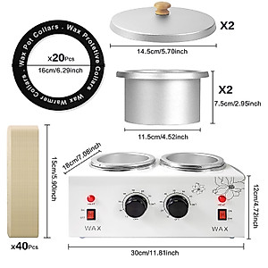 1.2L Double Portable Wax Warmer Machine for Painless Hair Removal, Women Men Professional Wax Heater with Adjustable Temperature Set,40pcs Wax Sticks