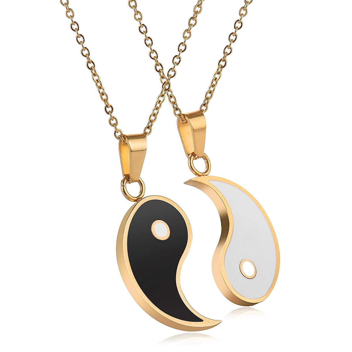 JUXINDA Yin and Yang necklace, personalized engraved stainless steel gold-plated puzzle pendant jewelry, suitable for couples necklaces with adjustable chains
