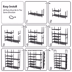 VTRIN Shoe Rack Shoe Organizer 7 Tier Shoe Rack for Entryway Holds 24-28 Pairs Shoe and Boots Shelf Organizer Storage Organizer Durable Metal with Side Hanging Shoe Pockets for Bedroom Black