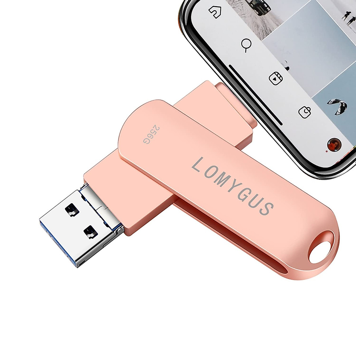 Photo Storage for Phone Flash Drive 256GB, Memory Stick for Phone by LOMYGUS Compatible iOS and USB-c of MacBook USB3.0 of Computer(Pink 256GB)