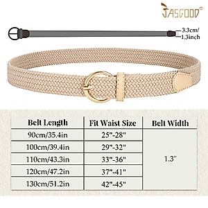 JASGOOD Women Braided Woven Elastic Stretch Belt Canvas Casual Belt for Jeans Pants, A-Beige
