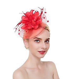 Women Flower Fascinator Hat Tea Party Hat Wedding Feather Fascinator Headband