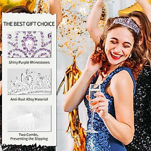Birthday Crowns for Women, Didder Purple Crystal Tiara & Birthday Queen Sash, Birthday Tiara for Women Birthday Sash for Women Girls Birthday Sash and Tiara for Women Gift Crown for Bridal Wedding