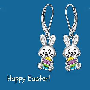 Easter Bunny Earrings for Women Sterling Silver Cute Bunny Rabbit Egg Earrings Dangle Jewelry Easter Holiday Gifts