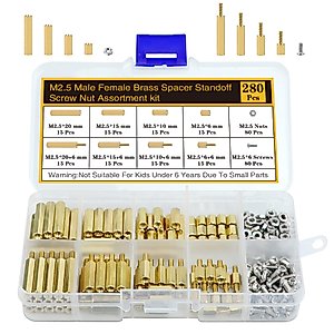 Csdtylh 280Pcs M2.5 Motherboard Standoffs&Screws&Nuts Kit, Hex Male-Female Brass Spacer Standoffs, Laptop Screws for DIY Computer Build, Electronic Projects, Raspberry Pi, Circuit Board etc.