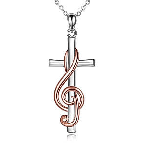 Music Gift for Women Musical Note Cross Necklace for Women Sterling Silver Conformation Jewelry Choir Gifts for Women