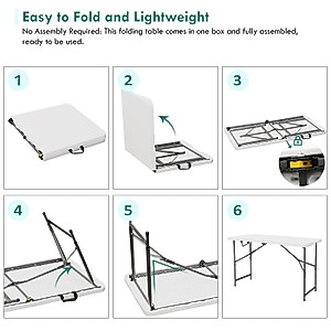 AJP Distributors 4 Foot Portable Plastic Folding Table 4FT 48" Half Foldable Heavy Duty Top w/Carry Handle - Indoor Outdoor Backyard Camping Picnic BBQ Party Wedding Dining Office Event Meeting White