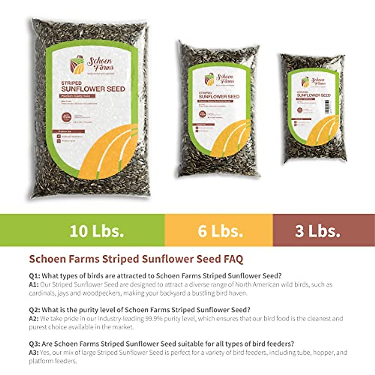 Schoen Farms Striped Sunflower Seeds for Birds, (3 Pound)