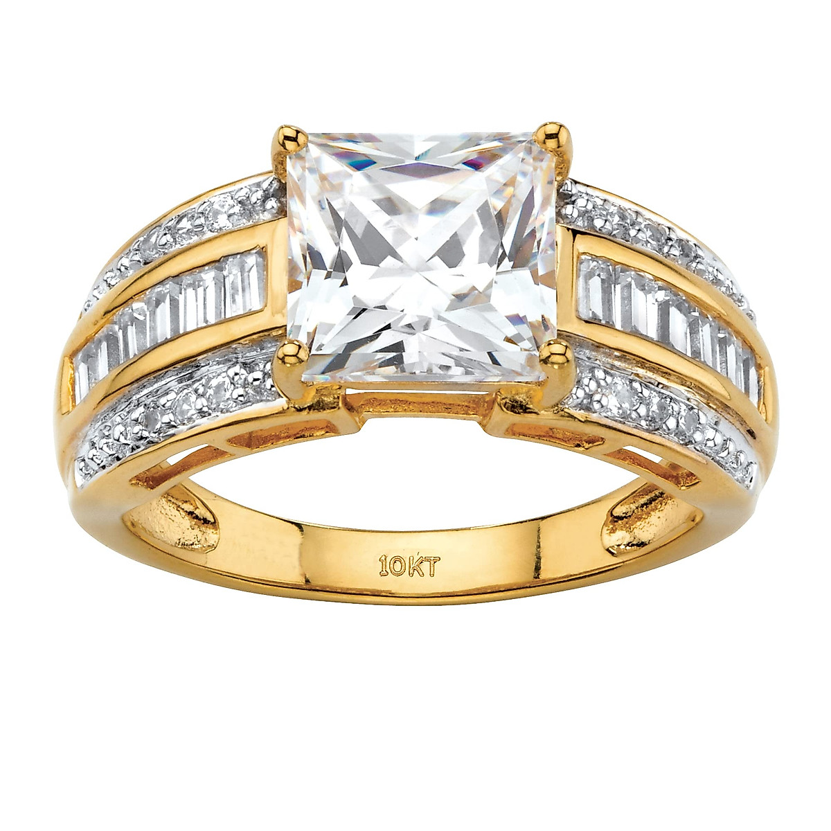 PalmBeach 10K Yellow or White Gold Princess Cut Cubic Zirconia Multi Row Engagement Ring Size 10