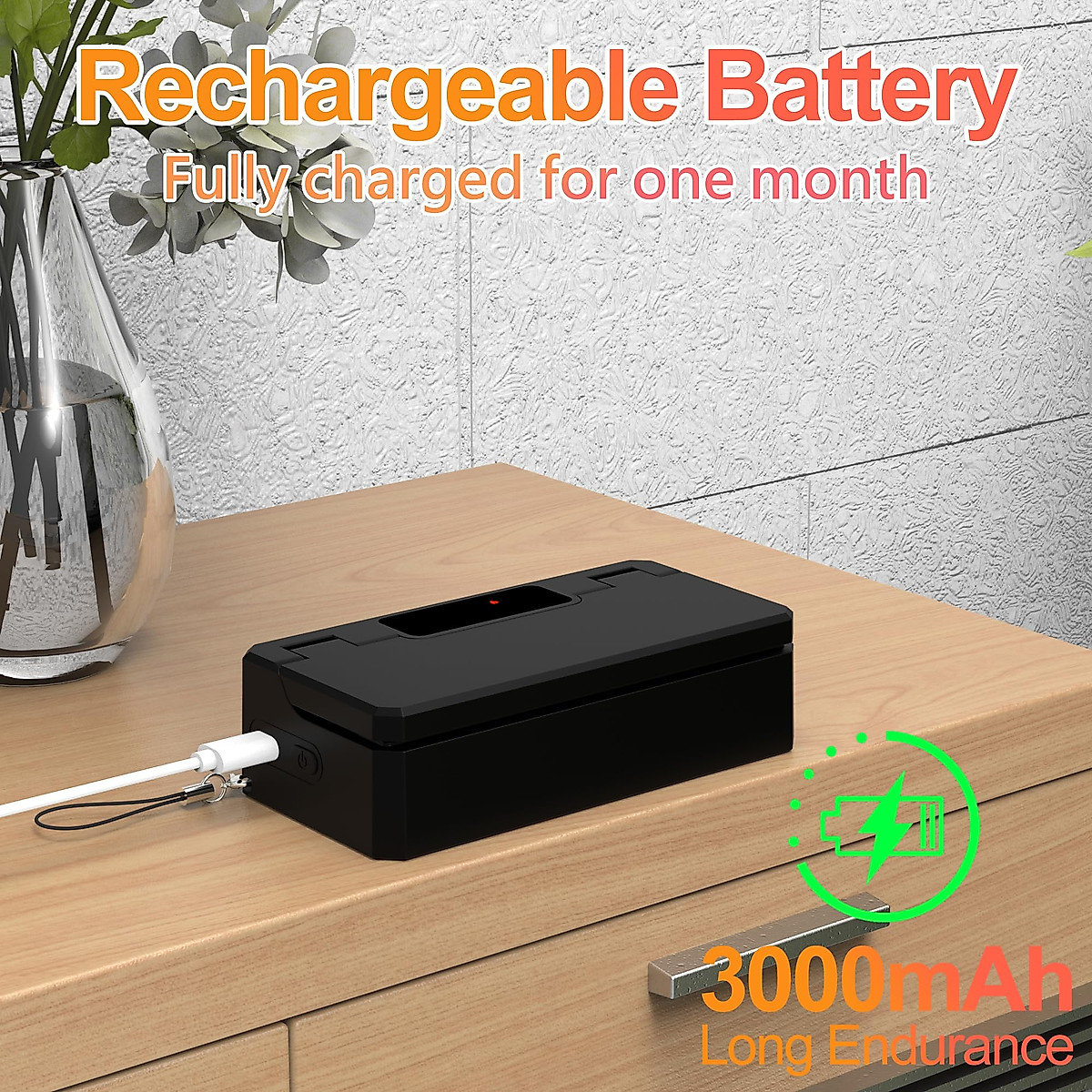 Mini Bag Sealer,3 in 1 USB Rechargeable Heat Sealer and Cutter,5 Adjustable Gears Chip Bag Sealer,with 3000mAh Battery and 3.8" Heating Strip Seal for Chip Bags, Plastic Bags, Snack Bags (Black)