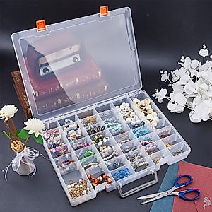 SUPERFINDINGS 48 Grids Compartment Organizer Box 14.05"x10.94" Large Plastic Organizer Box with Dividers White Arts Crafts Storage Containers with Handle for Cosmetics Jewelry Beads Snack Box