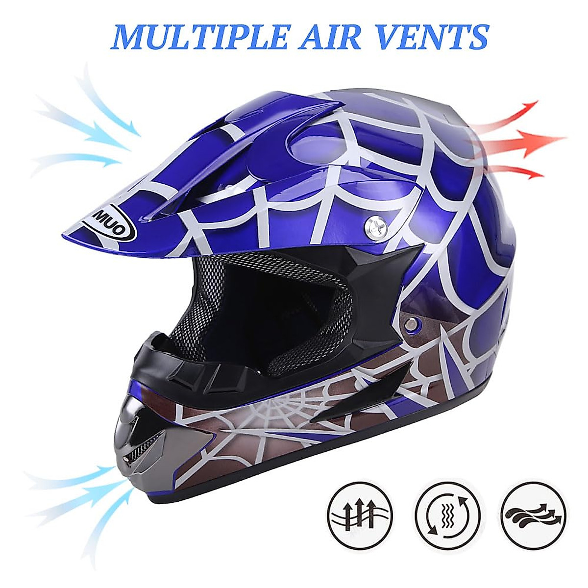 OUMURS DOT Youth ATV Helmet with Gloves Goggles for Youth Boys Girls 5-14 Ages,Kids Dirt Bike Helmets Motocross BMX MX UTV Snowmobile Go Kart Full Riding Racing Skateboard Protective Safter