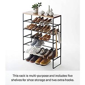 Yamazaki Home 6 Tier Wood Top Steel | Shoe Rack, One Size, Black