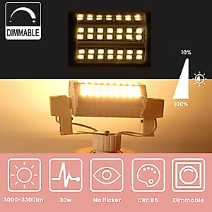 Luxvista Dimmable R7S LED Bulb 118mm 30W J118 LED Bulbs 150-300W R7S Halogen Bulb Equivalent, Double Ended Base J118 Flood Lights for Household Lighting Floodlight Replacement Bulb,3000K Warm White