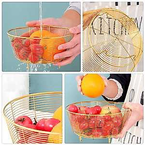 Hemoton Iron Fruit Bowl Fruit Dish Basket Metal Wire Vegetable Bowl Mesh Countertop Fruit Holder Bowl for Kitchen Counter Modern Gold