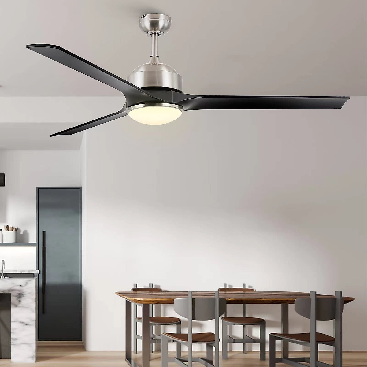 Homeybuff Ceiling Fan with Lights Remote Control, 60-Inch, Brushed Nickel(3 Blades), Dimmable LED Light