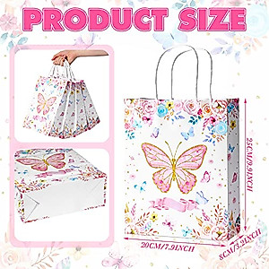 24 Pcs Butterfly Gift Bags Butterfly Treat Bags Bridal Goodie Bags Candy Bags Butterfly Flower Gift Wrap Bags with Handle Kraft Paper Bags Butterfly Party Favors for Wedding Birthday Party Baby Shower