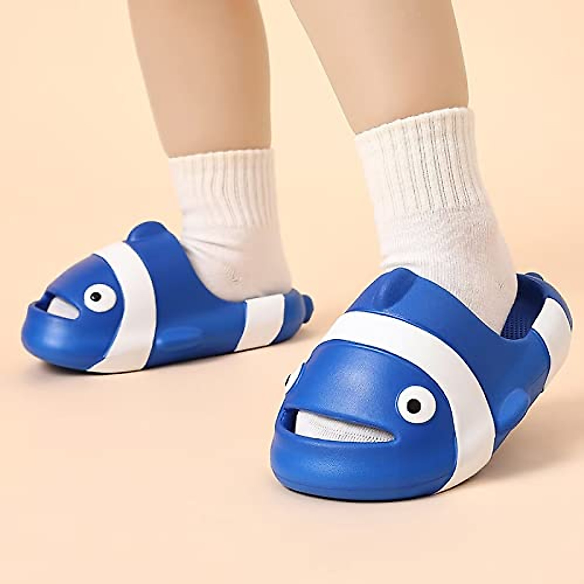 Jerzmy Cute Clown Fish Cloud Slides for Kids Toddler, Novelty Funny Animals Boys Girls House Slippers Non-Slip Soft Beach Sandals Shoes for Indoor Outdoor Shower Pool, Blue Size 3