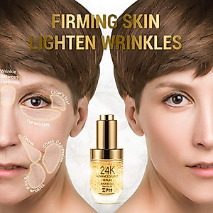 24K Gold Anti Aging Face Serum Moisturizer Enriched with Vitamin C Serum, Hyaluronic Acid, Vitamin E Cream for Day and Night Wrinkle Reduction, Re-Activate Skin Youth (1FL.OZ)
