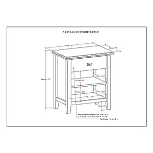SIMPLIHOME Artisan 24 inches Wide Night Stand, Bedside table, Russet Brown SOLID WOOD, Rectangle, with Storage, 1 Drawer and 2 Shelves, For the Bedroom, Contemporary Modern