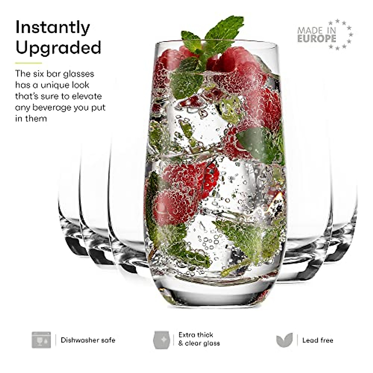 MITBAK 16 - OZ Drinking Glasses (Set of 6) | Glass Cups for, Water, Juice, cocktail,Mixed Drinks | Kitchen Glassware Set, Excellent Gift | Highball Glasses Made In Slovakia