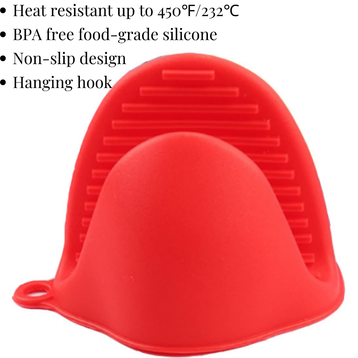 ThermalinX Silicone Oven Mitts - 2 Pieces Heat and Slip Resistant Kitchen Pinch Grips, Finger Protector Pot Holder Gloves for Kitchen, Frying, Cooking, Baking, BBQ (Red)