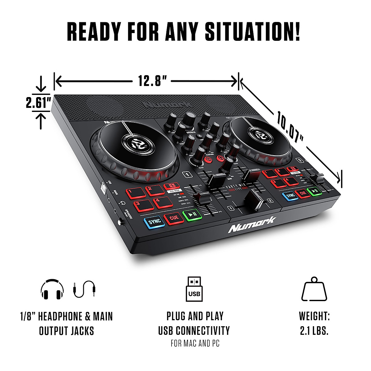 Numark Party Mix Live - DJ Controller with Built in Speakers, Party Lights and DJ Mixer, Complete Dj Set with Mixer and Audio Interface + Serato DJ Lite