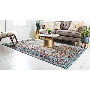 Unique Loom Baracoa Collection Area Rug - Rumba (8' 4" x 10' Rectangle, Light Blue/ Cream)