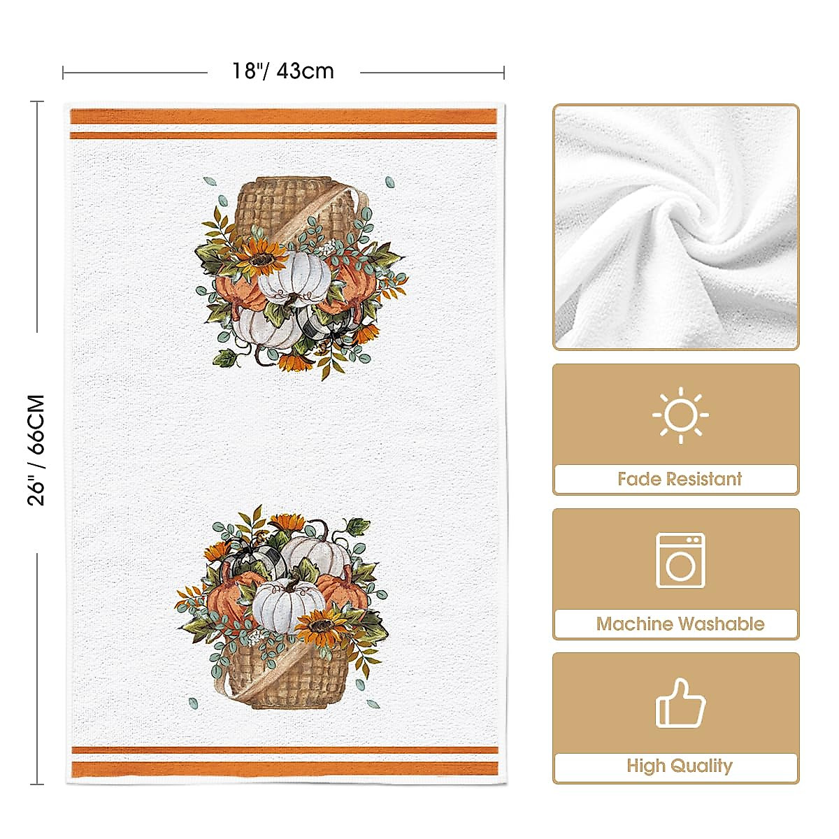 Artoid Mode Flower Basket Truck Pumpkin Fall Kitchen Towels Dish Towels, 18x26 Inch Bowknot Thanksgiving Decoration Hand Towels Set of 4