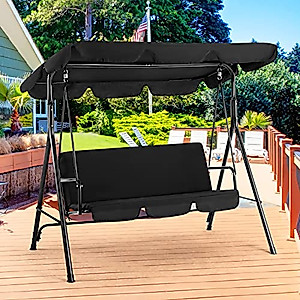 UPHYB Outdoor Patio Swing Chair, Porch Swing with Stand, Adjustable Canopy and Removable Cushions for Backyard, Garden, Poolside, Balcony