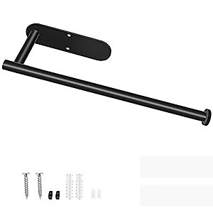 Paper Towel Holder Under Cabinet, Paper Towel Rack Roll Holder for Kitchen Bathroom Toilet Large Roll Paper, Paper Towel Holder Wall Mount, Self-Adhesive or Screws, 304 Stainless Steel, Black