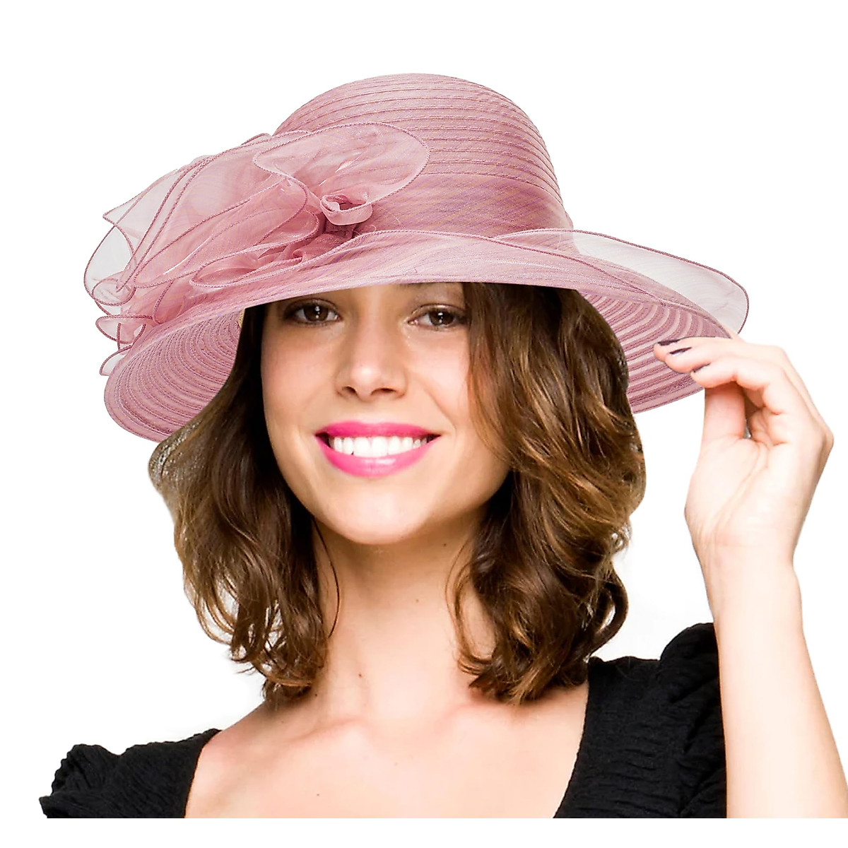 Women Organza-Kentucky-Church-Derby Hat Fascinator-Bowler Hat Bridal Floral Summer-Sun Hat for Tea Party Wedding Dress