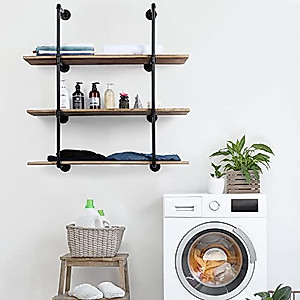 LIANTRAL Industrial Shelves Wall Mount Iron Pipe Shelving Bracket for Garage Storage Home Decor