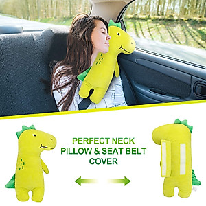 Farochy Car Pillow for Kids - Dinosaur Seat Belt Cover, Car Seat Belt Pillow Kids Car Seatbelt Covers, Vehicle Shoulder Pads, Seatbelt Cushion for Kids, Seat Strap Pillows Kids (Dinosaur)