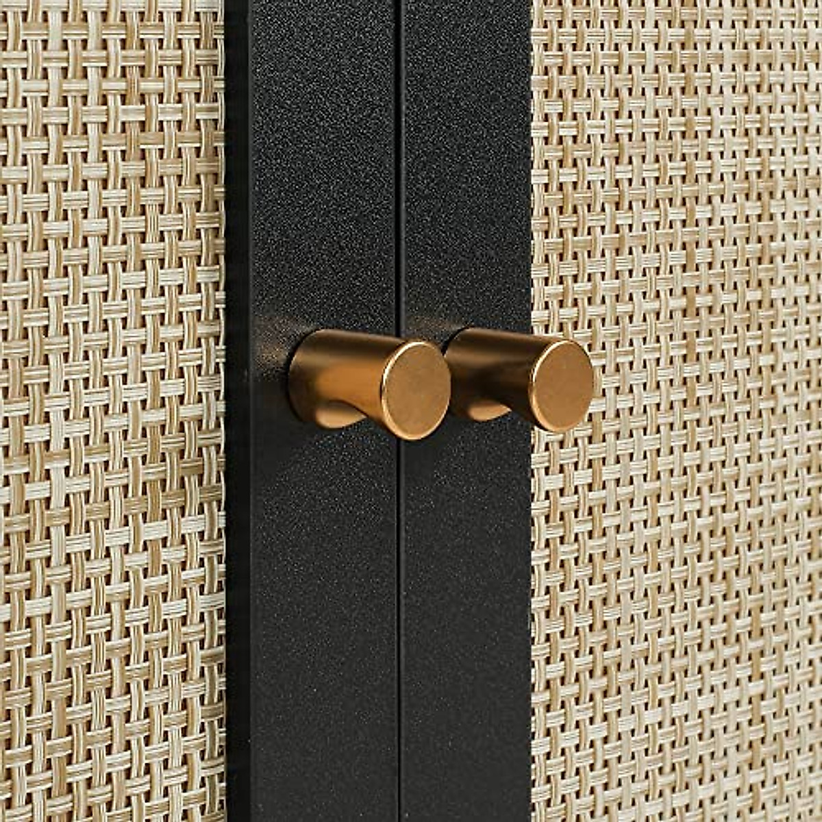 QEIUZON Modern Sideboard Cabinet, Accent Storage Cabinet with Rattan Doors and Adjustable Shelves, Freestanding Sideboard Storage Cabinet for Kitchen Dining Living Room Hallway Office (Black)