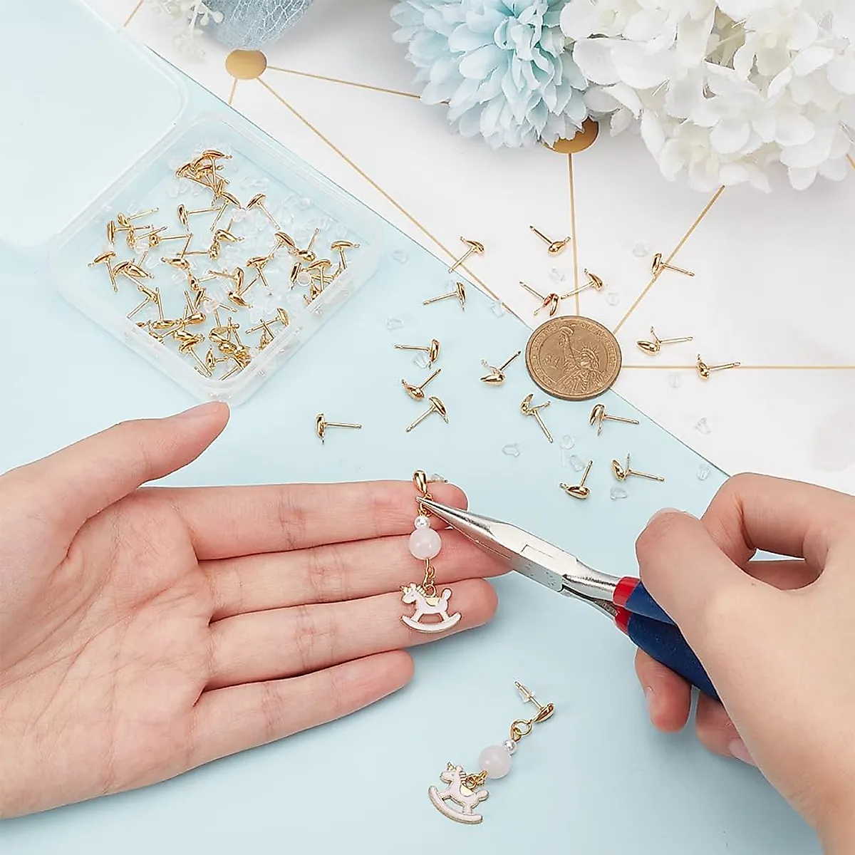 BENECREAT 80pcs 18K Gold Plated Brass Teardrop Earring Studs with 100pcs Plastic Ear Nuts for DIY Jewelry Making, Gold