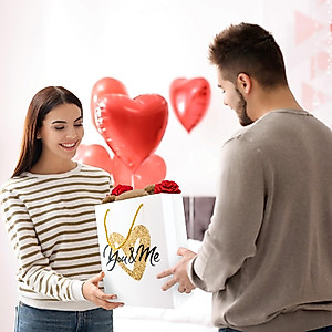 SICOHOME Large Anniversary Paper Gift Bag with Tissue Paper 13" You and Me Valentine's Day Gift Bag with Tissue Paper and Greeting Card for Husband Wife Boyfriend Girlfriend Newlyweds