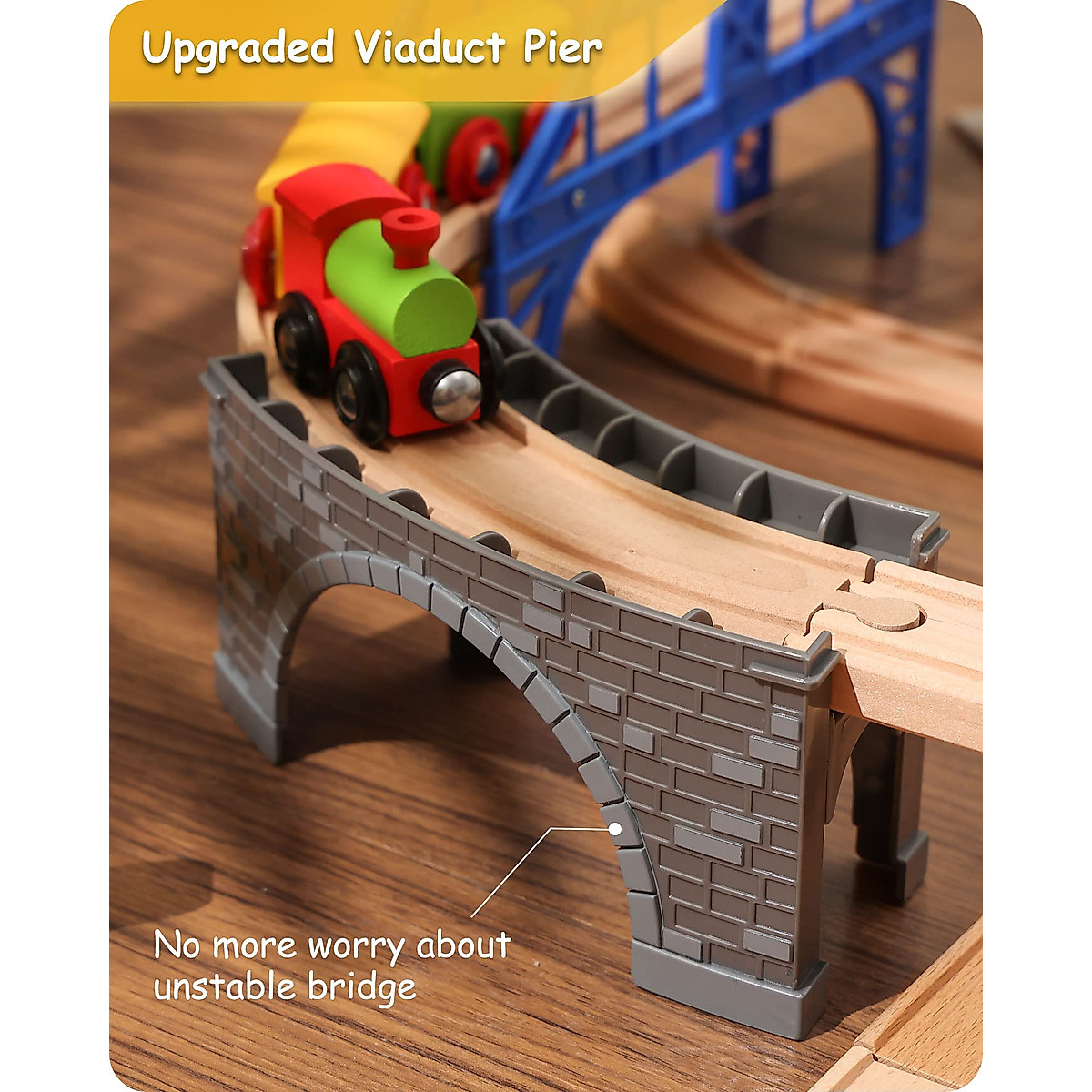 SainSmart Jr. Wooden Train Set 60pcs for Toddlers, Wood Highway and Train Track with More Cars Fits Brio, Thomas, Melissa and Doug for 3 4 5 Years Old Boys and Girls