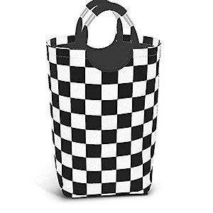 feilicase Collapsible Black White Checkered Checker Storage Bin Hamper Laundry Basket, Foldable Dirty Clothes Bag with Handles Home Bedroom Office Toys Books Organizer