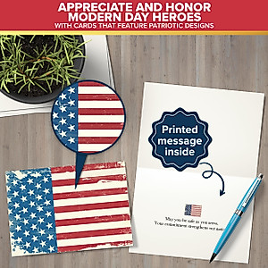 Decorably 24 Pack Patriotic Cards with Envelopes & Stickers - 6 Designs with Printed Message Inside Patriotic Thank You Cards, 6x4in Thank You for Your Service Cards, Patriotic Note Cards