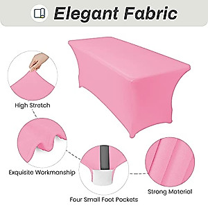 Asnomy 6Ft Pink Table Cloths for Parties Spandex Party Fitted Table Covers for 6 Foot Tables Rectangle Tables Cloths in Bulk for Wedding（Pink）