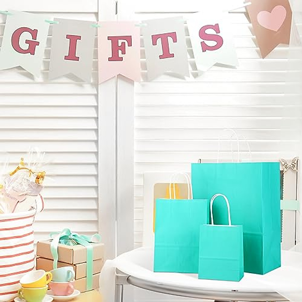 MIMIND 144 Pieces Teal Blue Gift Bags with Handles Assorted Sizes Mint Turquoise Paper Bags Bulk Teal Party Supplies Baby Shower Birthday Wedding Merchandise Bags Retail Shopping Bags Favor Bags