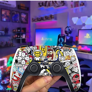 HK Studio Sticker Bomb Decal Sticker Skin Specific Cover for PS5 Disc Edition - Waterproof, No Bubble, Including 2 Controller Skins and Console Skin